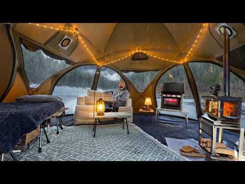 Massive Luxury Hot Tent Camping in Rainstorm