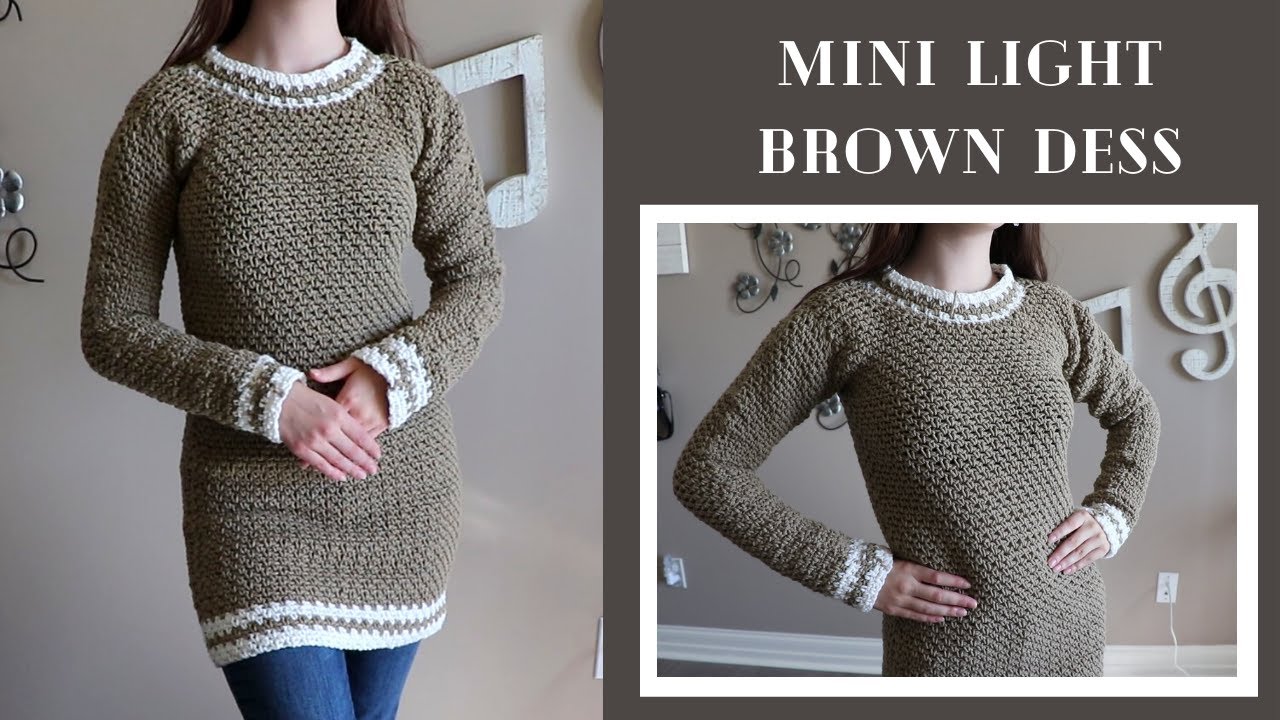 XS-3XL | Crochet Light Brown Mini Dress | DIY Tutorial & Pattern ~ fall ...