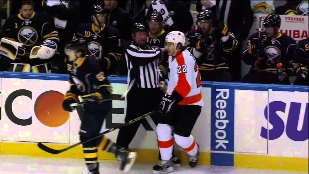 Marcus Foligno vs Luke Schenn scrum fight. 20 Jan 2013 Philadelpia ...