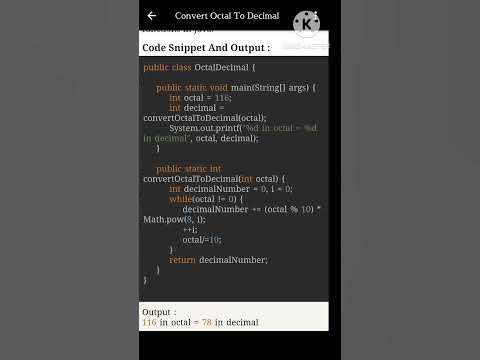 Java program to convert octal to decimal #octaltodecimal #java #shorts #javaprogramming # ...