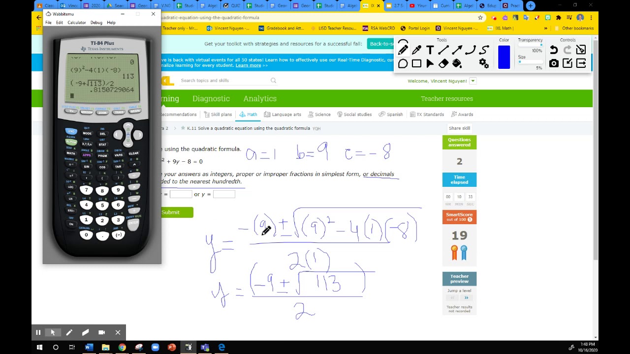 Solve quadratic equations using Quadratic Formula IXL tutorials - YouTube