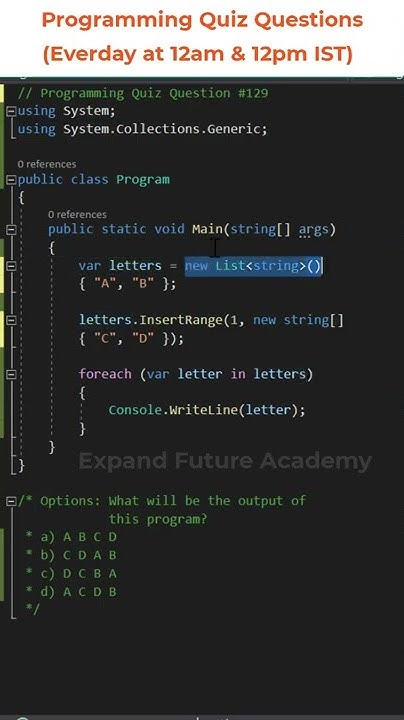 Programming Quiz Questions - Q129 - Expand Future Academy #Shorts #CSharp #Dotnet - YouTube