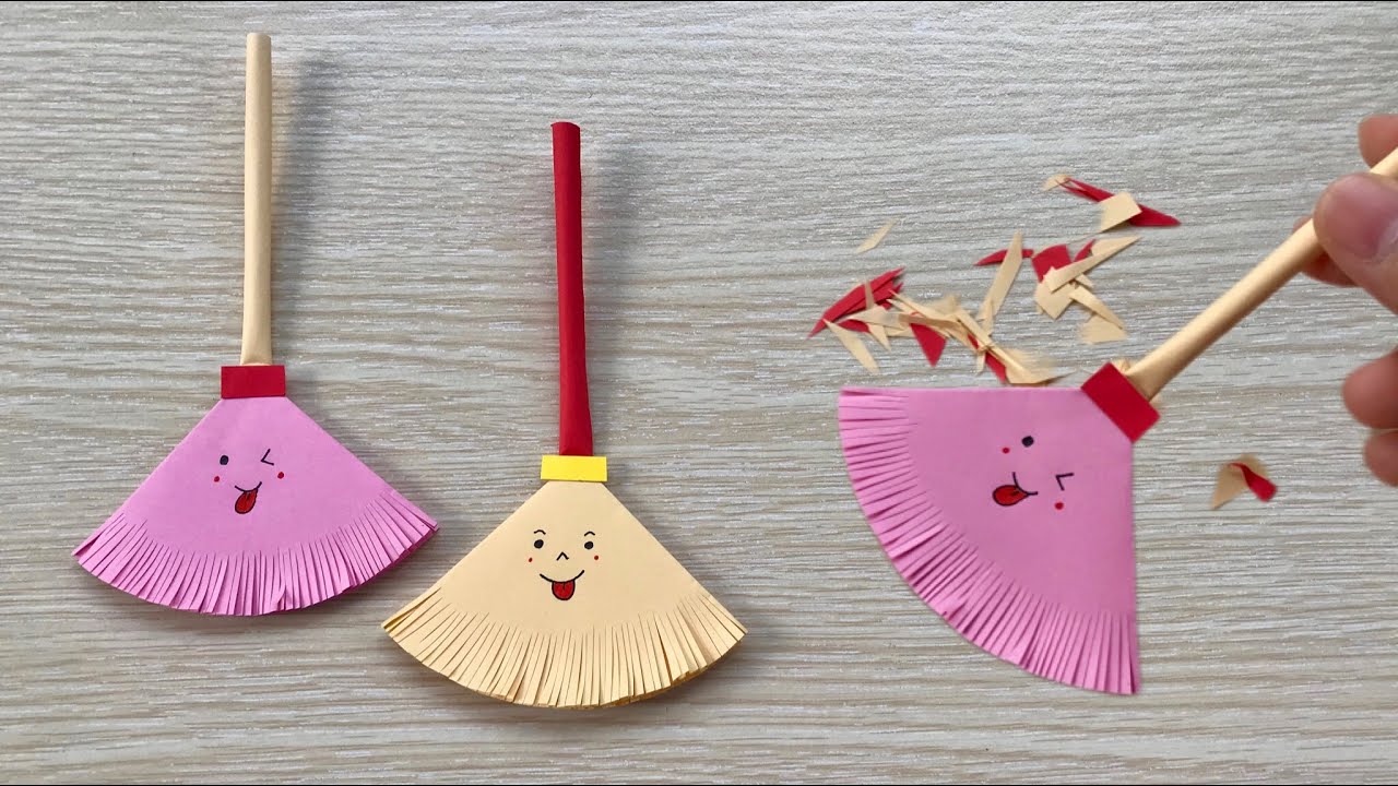 Cách làm cây chổi mini bằng giấy | đồ chơi bằng giấy - YouTube