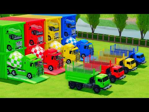 Garage with Colors - ALL MIXER TRUCK WITH DOUBLE FLATBED TRAILER TRUCK, MERCEDES, SCANIA, KAMAZ