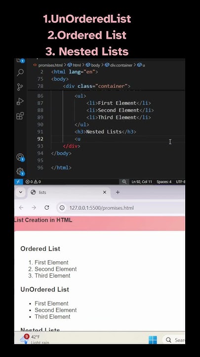 How to create Lists in HTML | HTML5 | interview. #coding #interview #javascript #education - YouTube