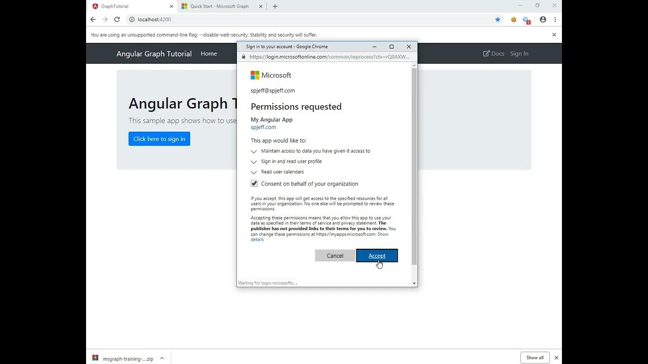 VIDEO MS Graph Quick Start Angular CLI - YouTube