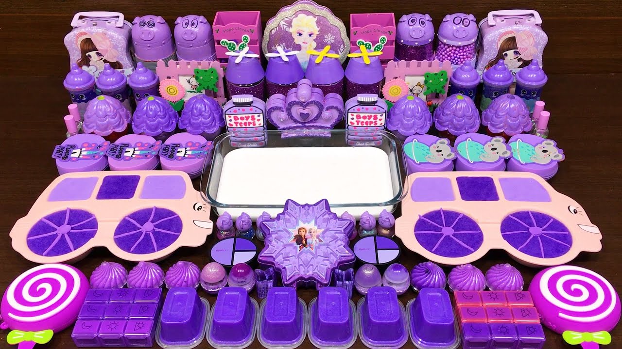 VIOLET SLIME !!! Mixing Random into GLOSSY Slime !! Satisfying Slime ...