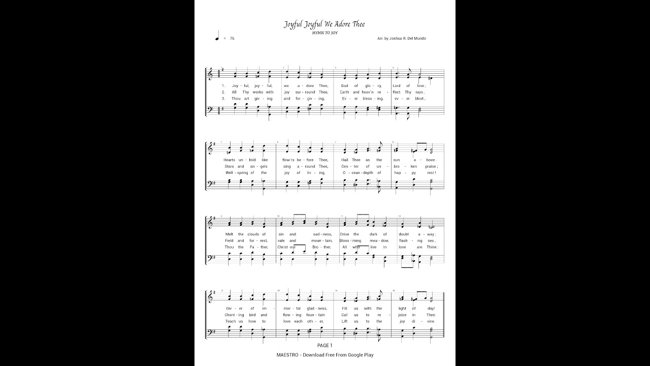 Joyful, Joyful, We Adore Thee - Arr. by Joshua Del Mundo (Reharmonized ...