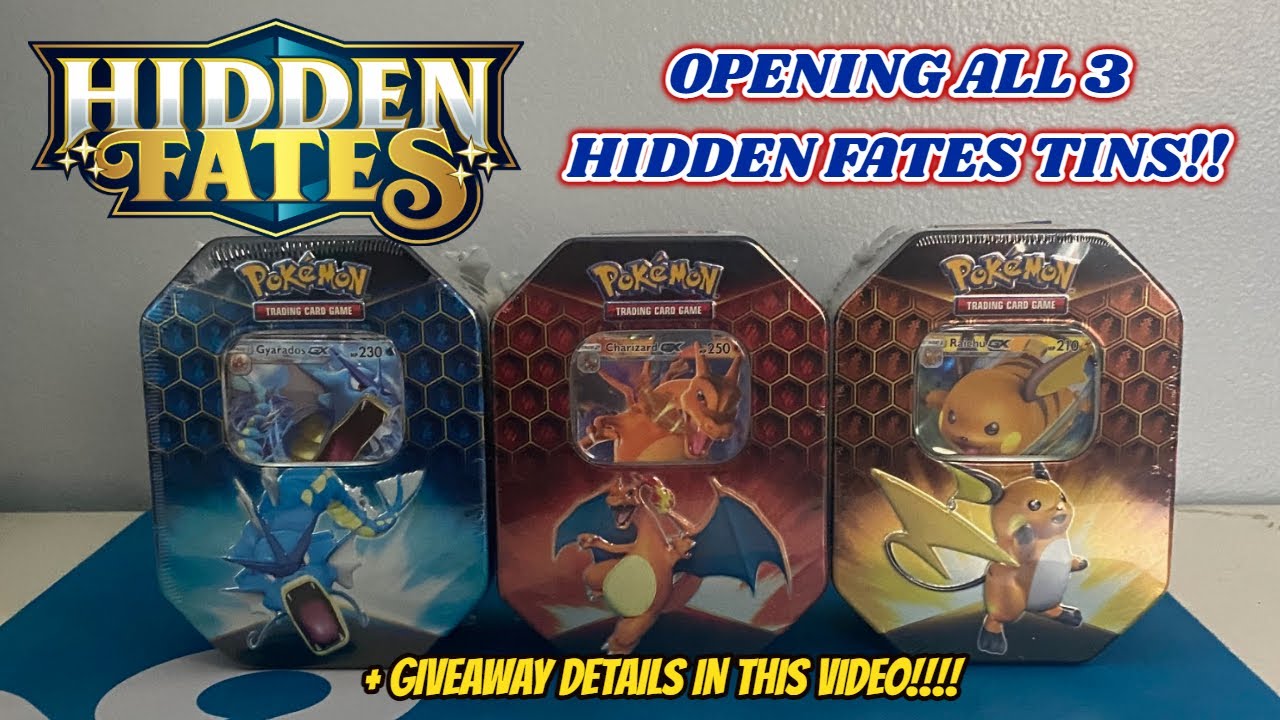 HIDDEN FATES All 3 Tins Pokemon Card Opening!! + ACTIVE GIVEAWAY ...
