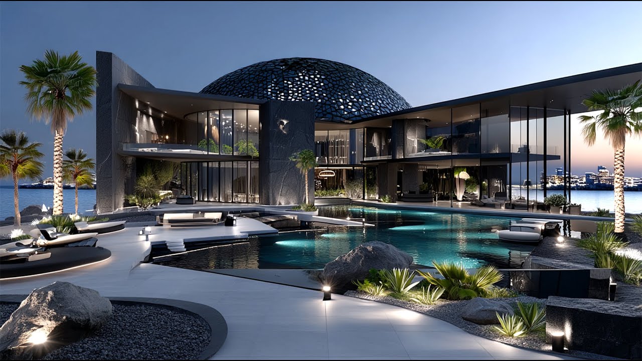 Qatar Sahara Wind-Dome Pavilion Mansion | Ultra-Modern Black Stone ...