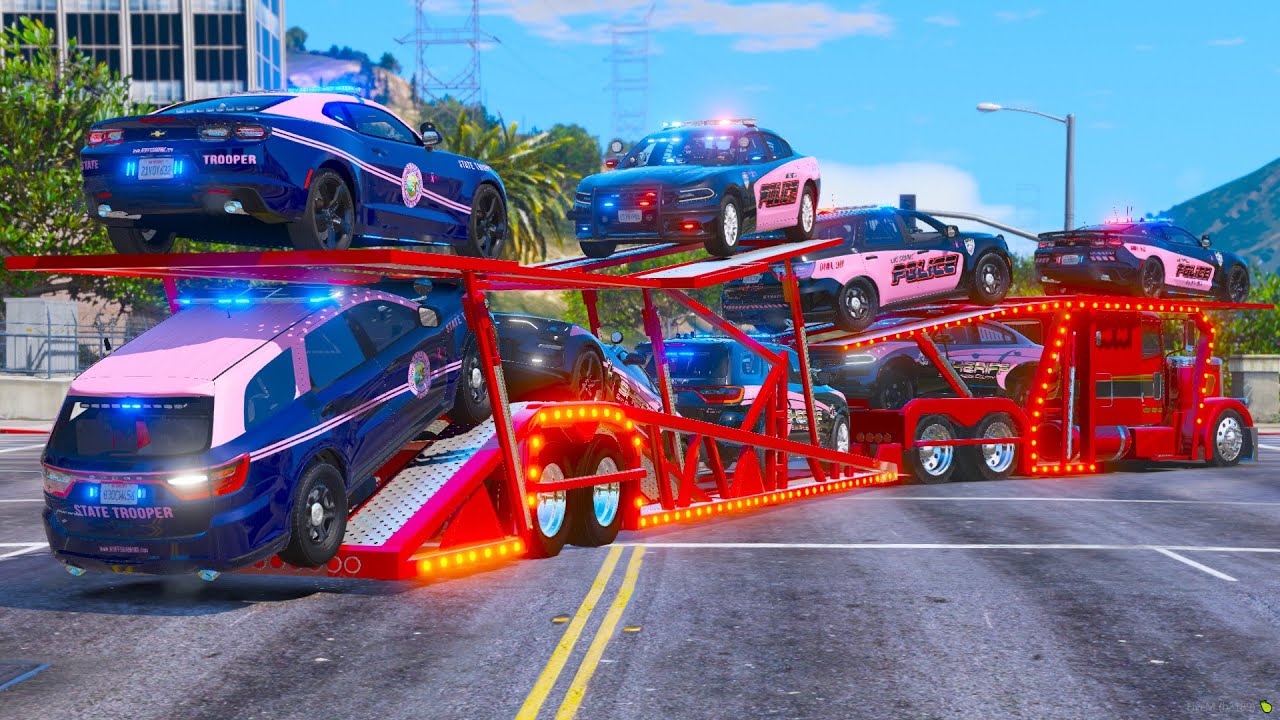 New Car Hauler Towing Pink Police Cars in GTA 5 RP - YouTube