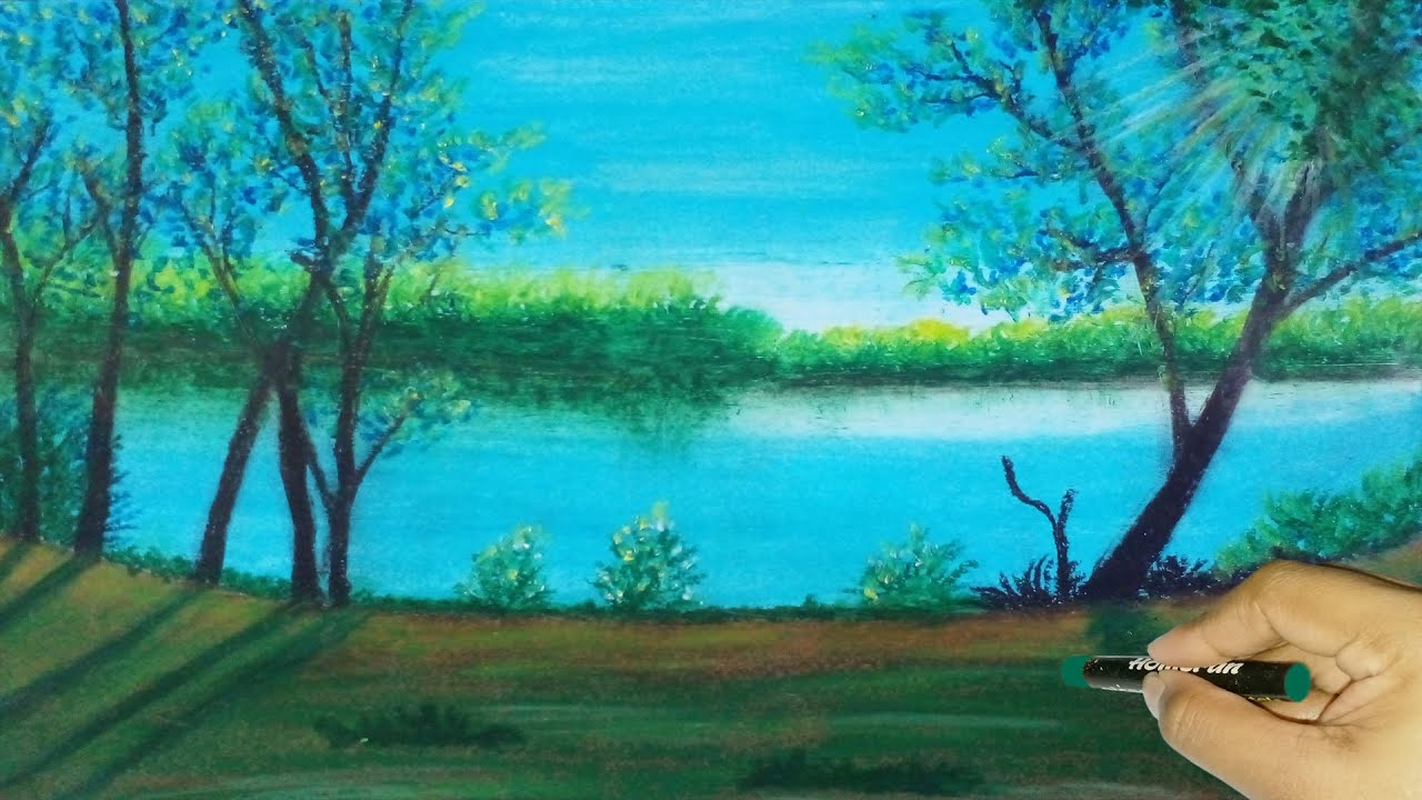 Beautiful Lake Scenery | How To Draw Lake Scenery | Beautiful Nature ...