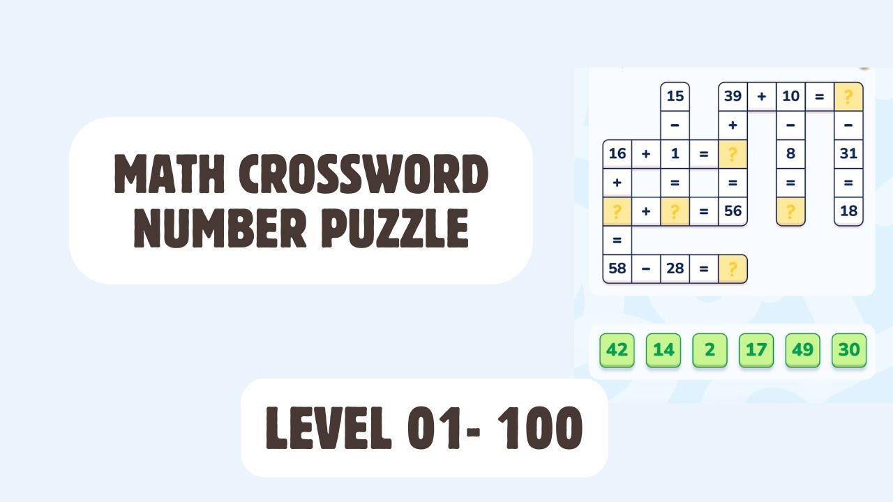 Math Crossword Game - Level 1-100 - Solutions [Expert] - YouTube
