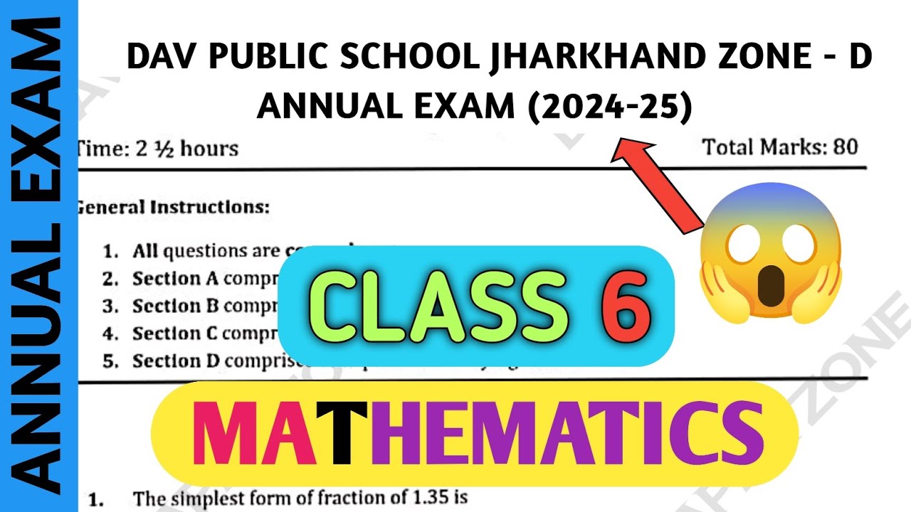 Dav class 6 maths question paper of annual exam | mathematics | Dav ...