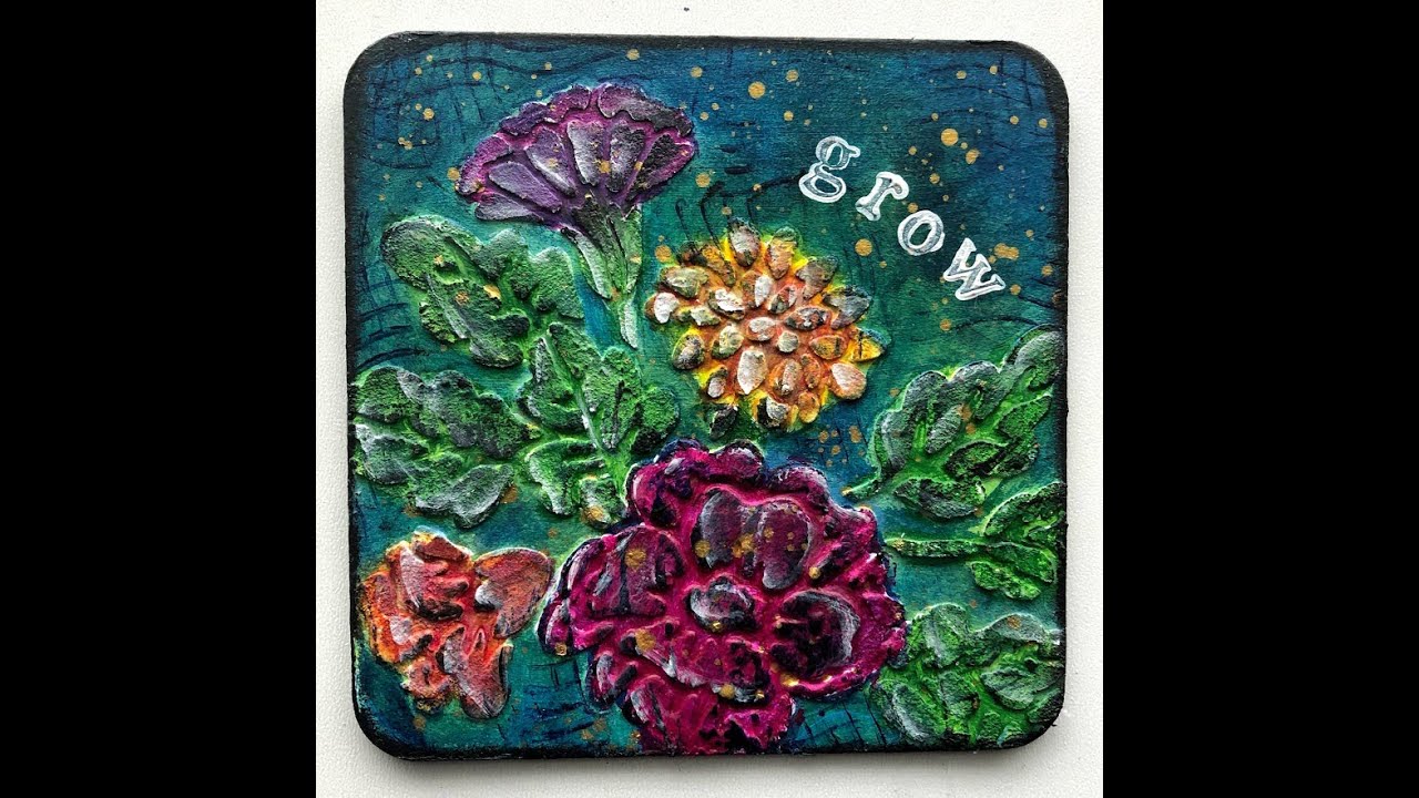 Mixed Media Art Journal Tutorial-Use Stencils Modeling Paste and Gesso to Paint Flowers - YouTube