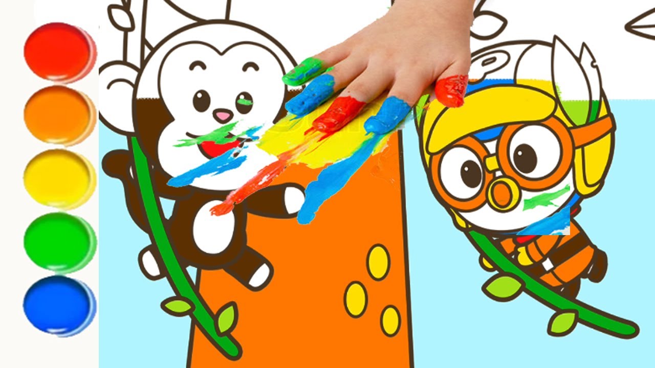 Pororo Monkeys Episode Drawing and Coloring Pages for kids | Learning ...