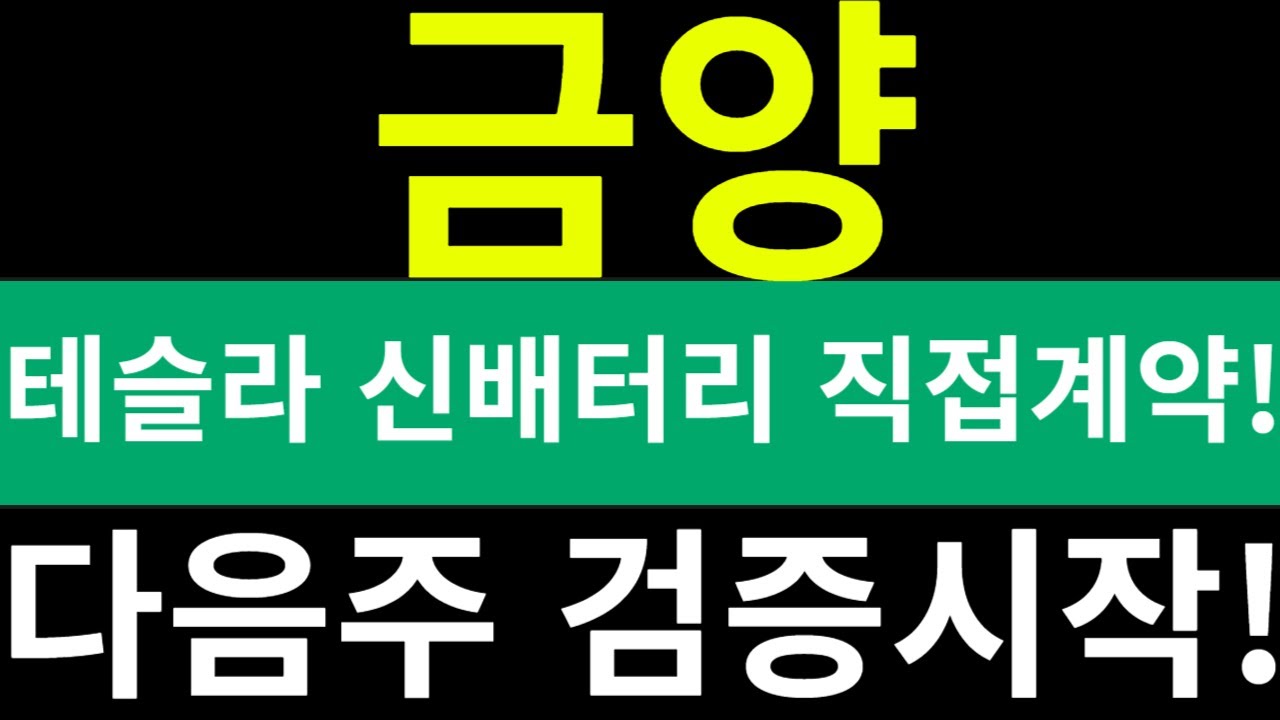 금양 긴급 테슬라 신 배터리 직접 계약 다음주 검증 시작 2차전지배터리테슬라신재생4695금양주식엔솔양산