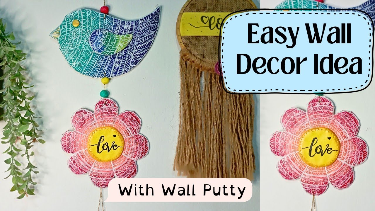Easy wall decor idea using wall putty | diy | cardboard crafts | wall ...