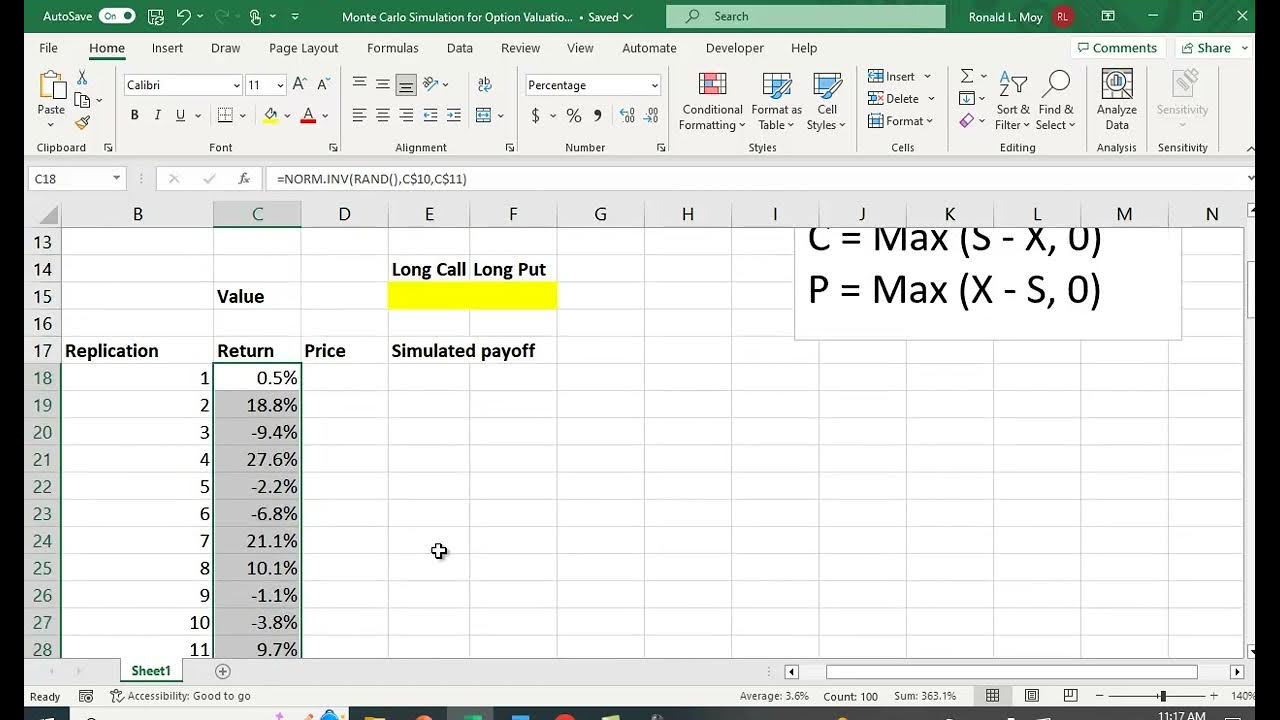 Monte Carlo Simulation Option Values in Excel - YouTube