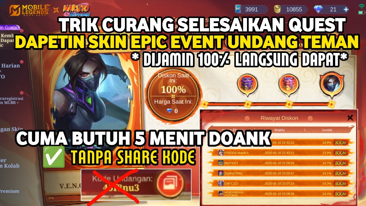 TRIK CURANG CARA CEPAT SELESAIKAN QUEST DAPETIN SKIN EPIC GRATIS EVENT ...