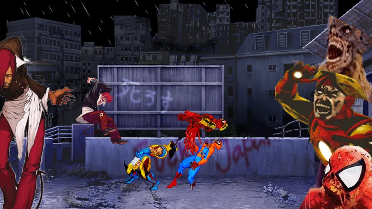 Orochi Iori vs marvel zombies (zombie wolverine, zombie spiderman and ...