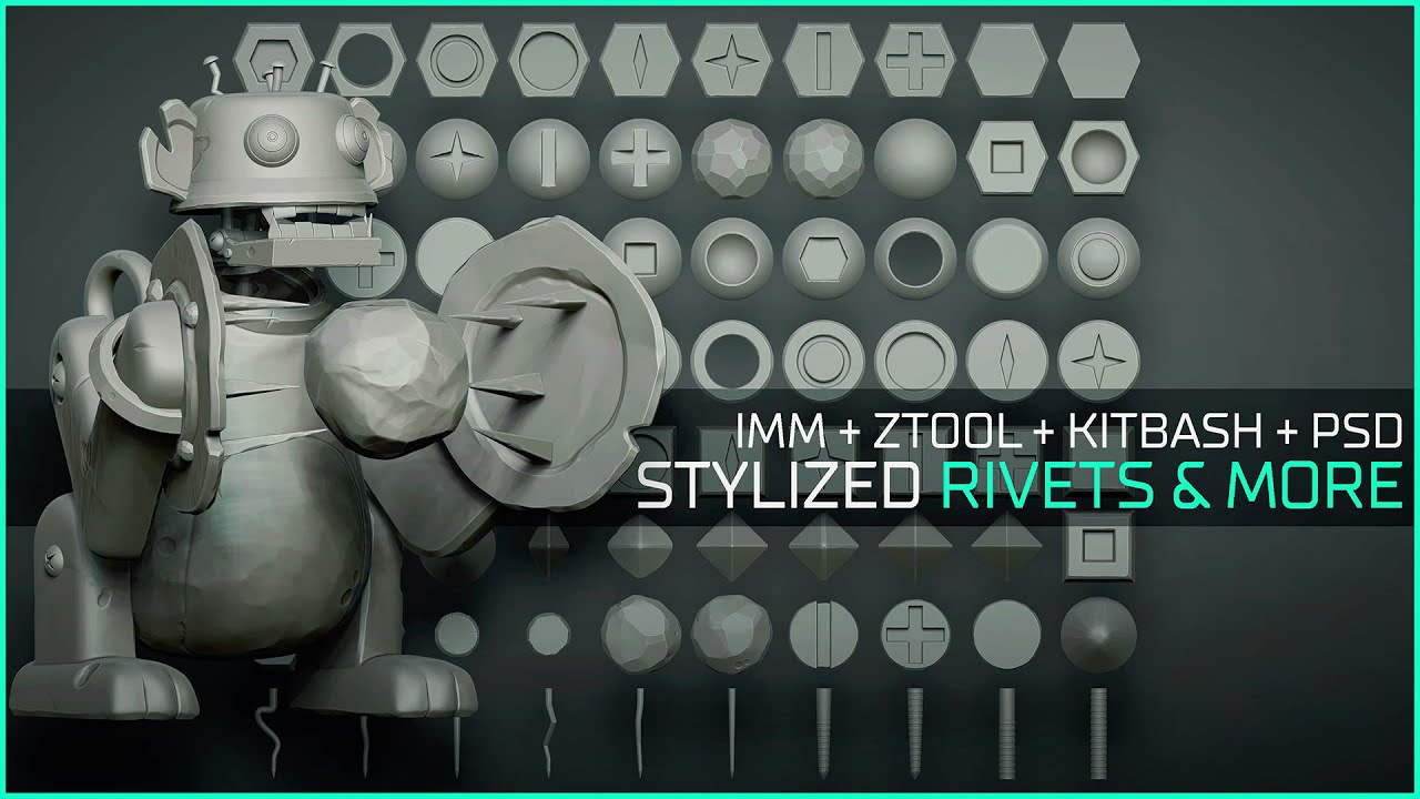 Stylized RIvets, Screws and more For Zbrush - Marketplace - YouTube