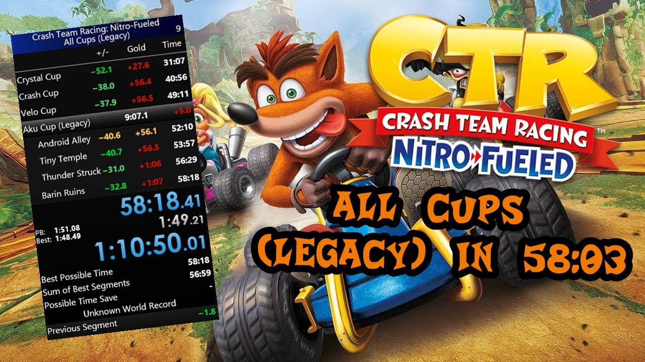CTR NF Speedrun - All Cups (Legacy) in 58:18 (RTA 1:10:50) - YouTube