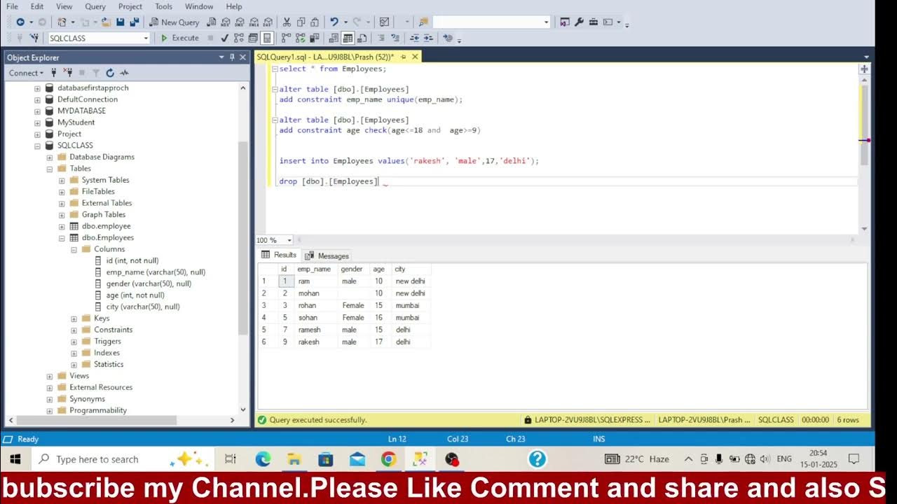 Class:-15 how to create primary, foreign key in sql class - YouTube