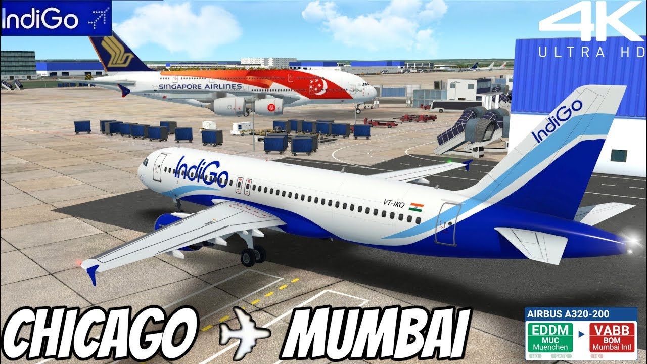FULL FLIGHT | Chicago to Mumbai | Indigo |Airbus A320-200 | Ultra ...