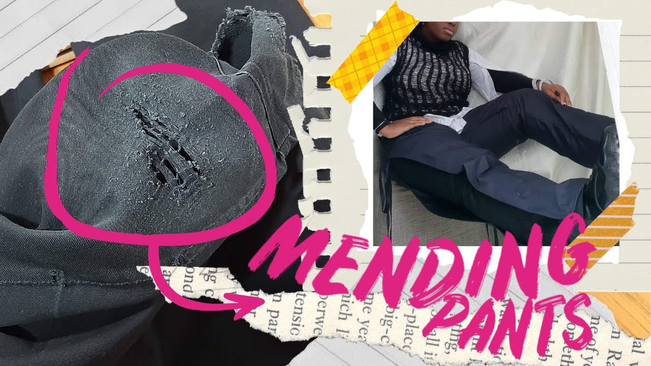 DIY Mending Worn Pants (Visible Mending) + Upcycle Experiment - YouTube