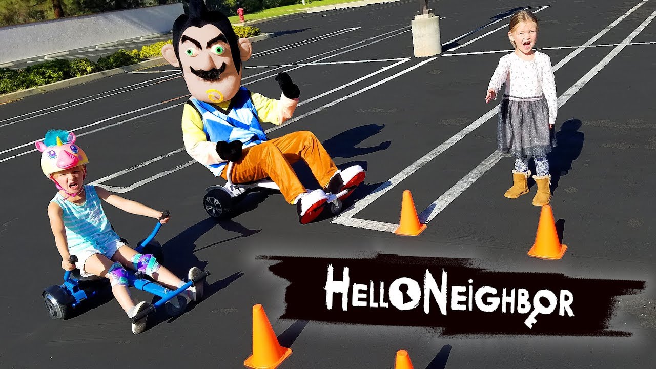 Hello Neighbor in Real Life! Game Master Challenge Hoverboard Races ...