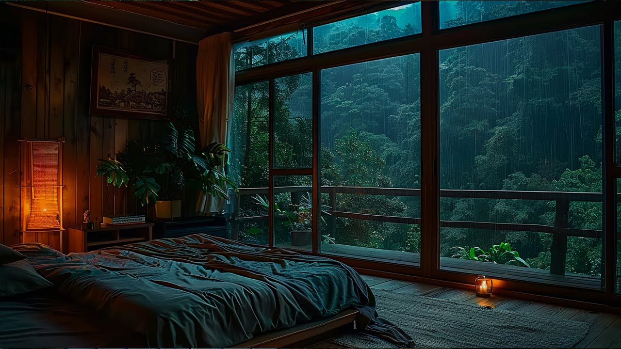 Sleep In Forest Bedroom: Fire Sound and Rain On Window Sound | Sleeping ...