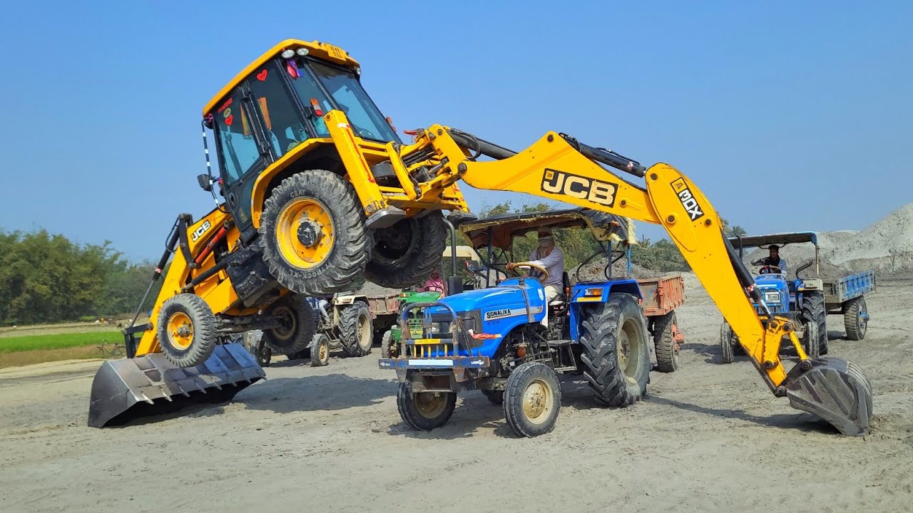 New Jcb 3dx Backhoe Machine Stunt And Swaraj Sonalika Sikandar Eicher John Deere Tractor Load ...