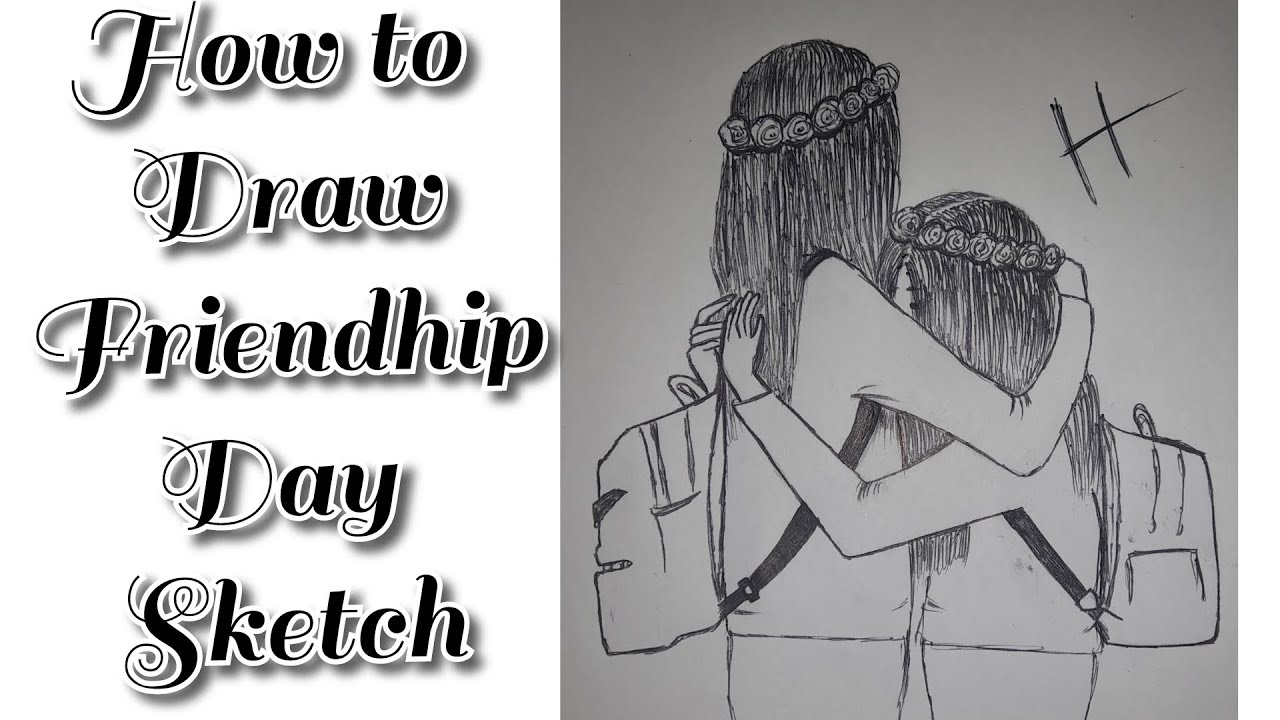 How to draw frndshipday sketch || Friends hug || Happy Friendship Day ...