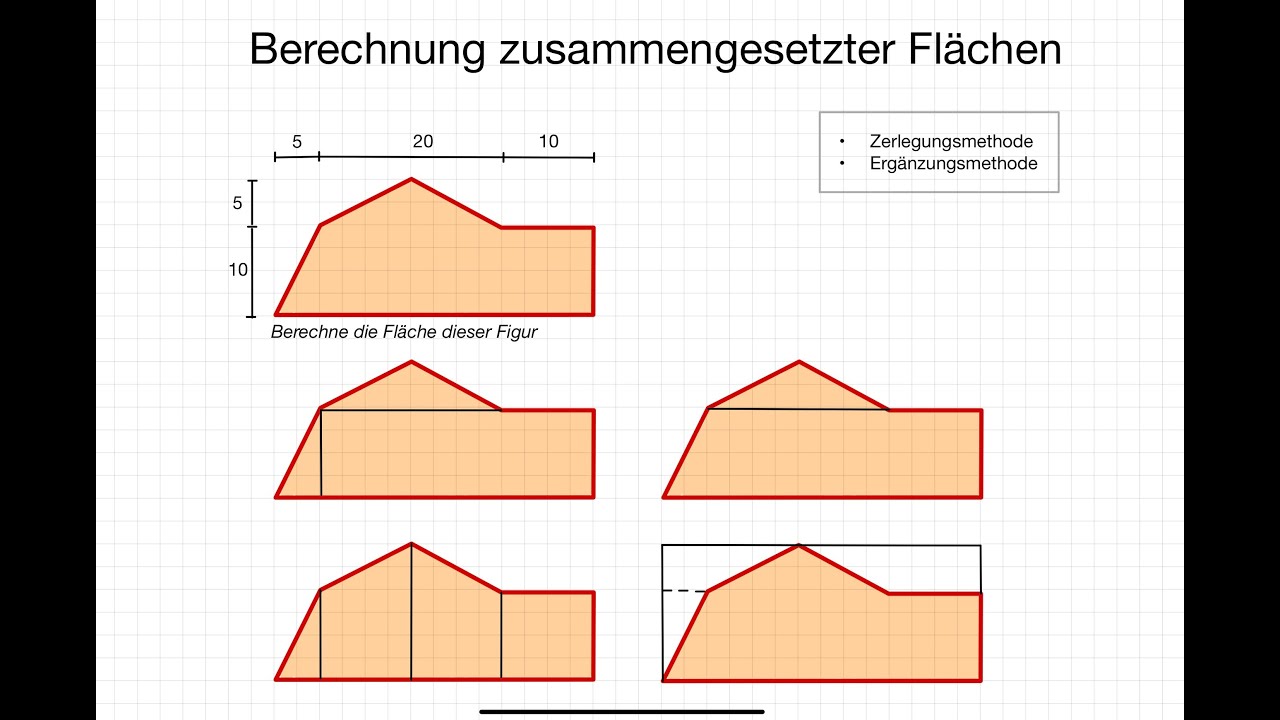 Flächenberechnung - zusammengesetzte Flächen. Zerlegungsmethode. - YouTube