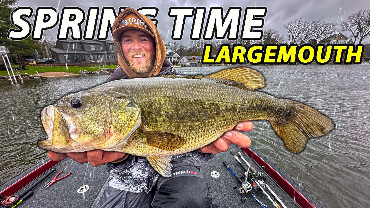 BIG Largemouth Bass BITE In The RAIN! Michigan Spring Bass Fishing ...