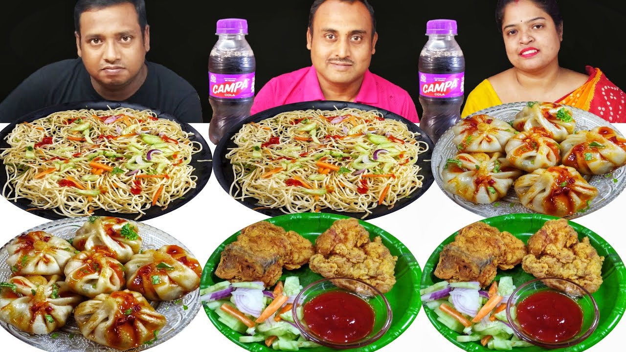 CHICKEN PAKORA CHICKEN MOMO CHOWMEIN EATING CHALLENGE // INDIAN FOOD ...