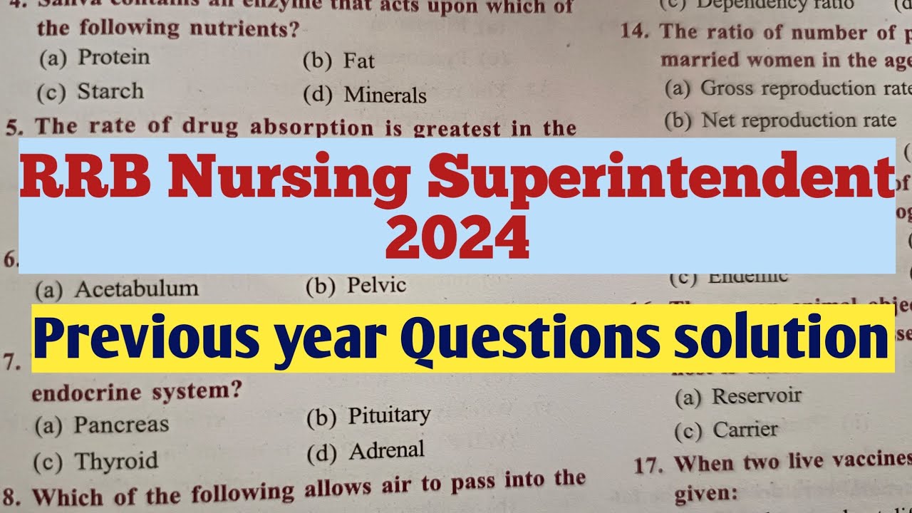 Previous years question| RRB nursing superintendent 2024| - YouTube