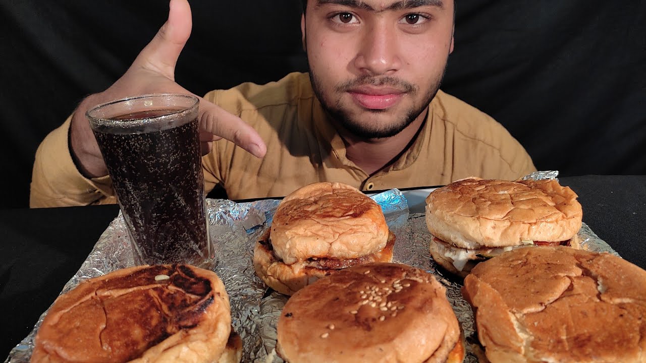 5 Burger & Cold Drink Eating Challenge - YouTube