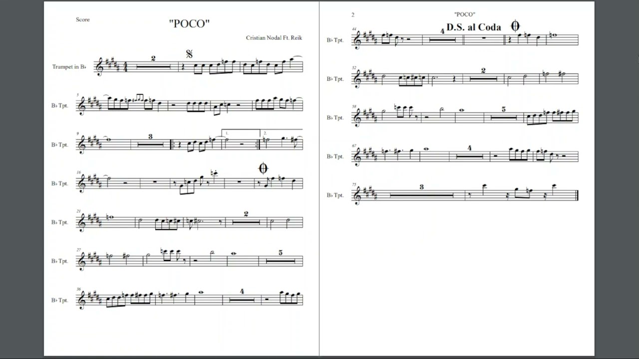 "POCO" (CRISTIAN NODAL FT REIK) PARTITURA TROMPETA - YouTube