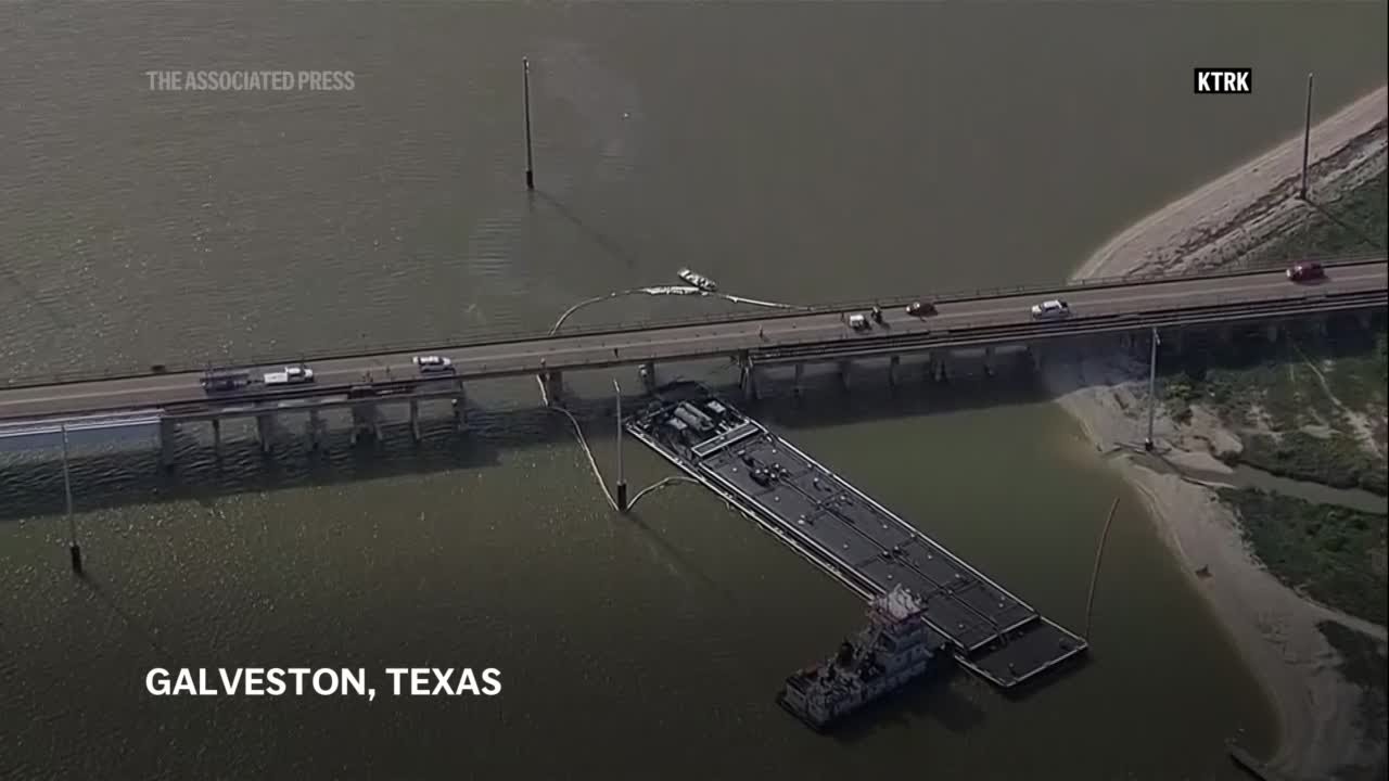 Barge hits bridge in Galveston, Texas, causing partial collapse - YouTube