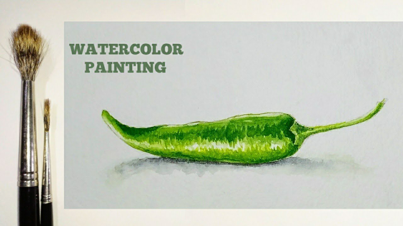 How to Paint a Green Chili in WaterColor | Watercolor Painting ...