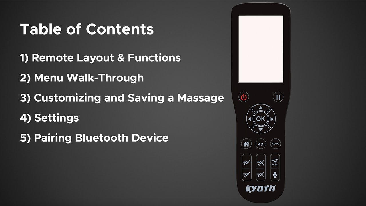 Remote Tutorial for Kyota Yugana 4D Massage Chair M780 - YouTube