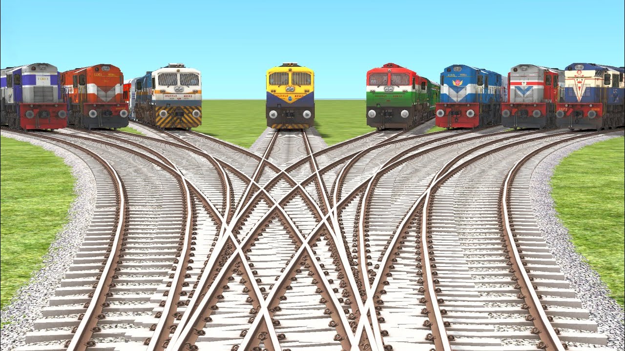 8 TRAIN CROSSING ON STEEL DIAMOND RAILROAD TRACK | Diesel Train | Train ...