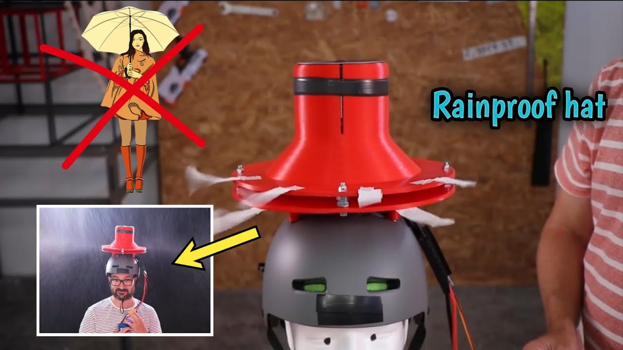 New invention, rain hat using fan power | TURBINE Umbrella HAT - YouTube