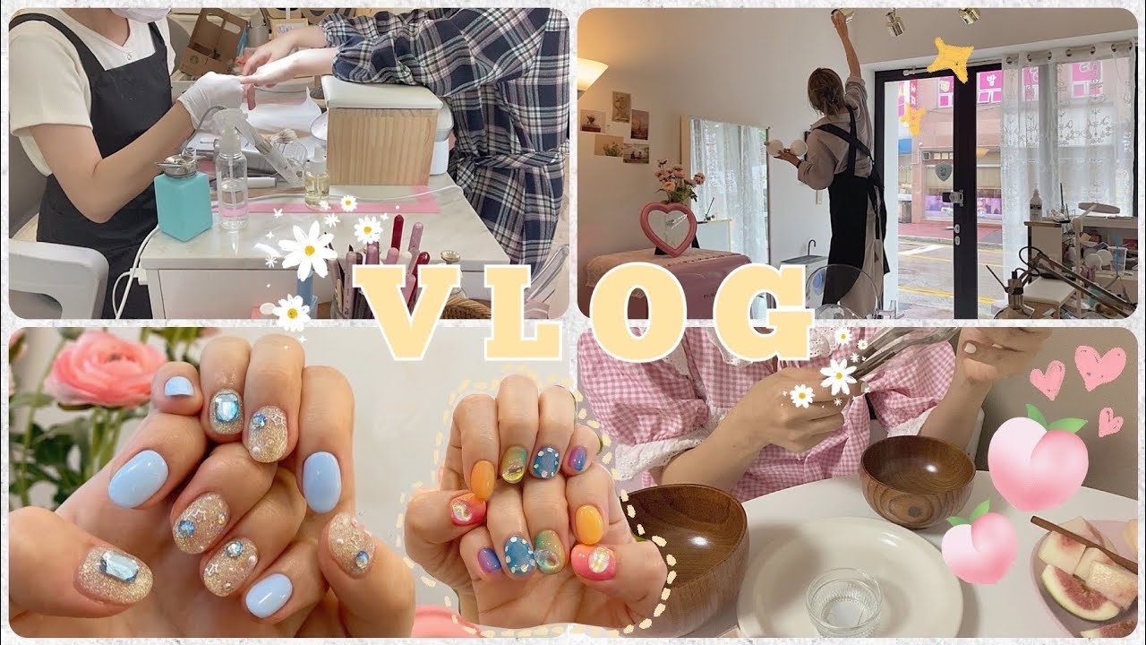 V Log 네일리스트 일상브이로그도깨비젤글리터네일네일리스트일상유리필름네일무화과복숭아먹기그릇주문무지개네일