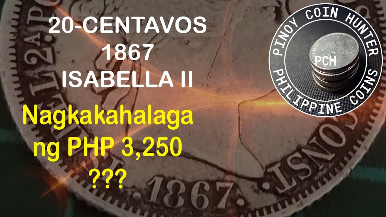 20 Centavos 1867 Queen Isabella II Spanish Philippine Old Coin ni ...