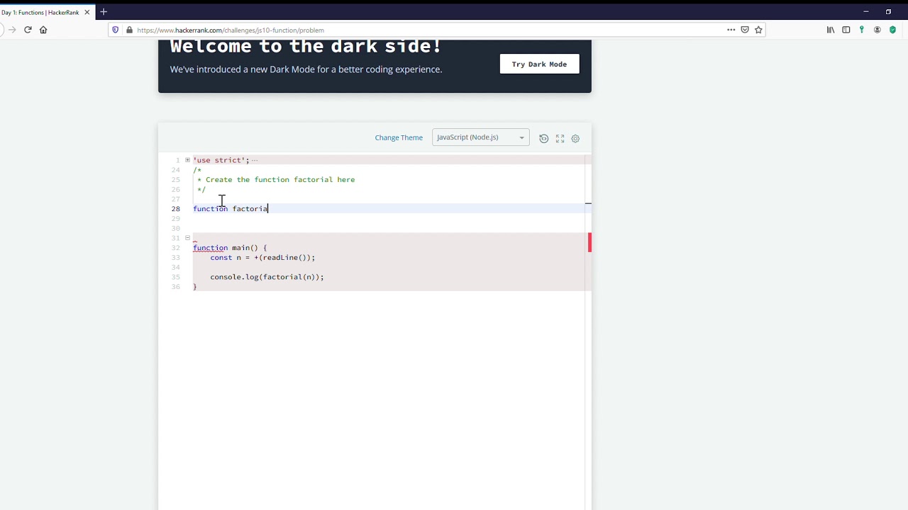 Day 1 Functions Hackerrank Javascript Youtube