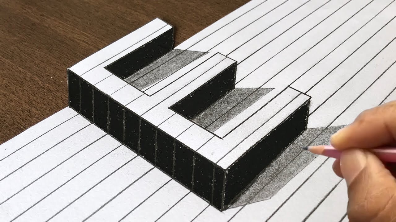 Draw a Letter “E” on Line Paper Step by Step: 3D Trick Art - YouTube