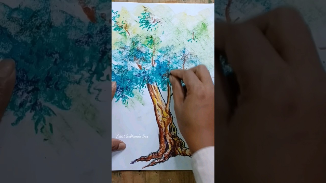 How to draw Tree using Oil Pastel Colours - YouTube